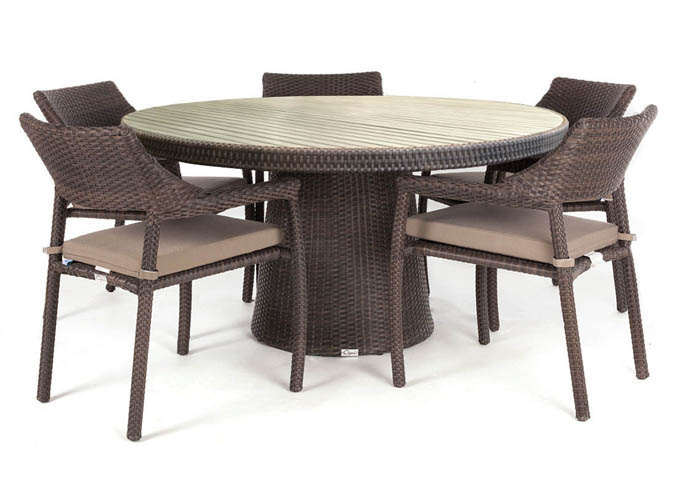 Delia round patio dining table made with UV treated faux Teak top | Ogni